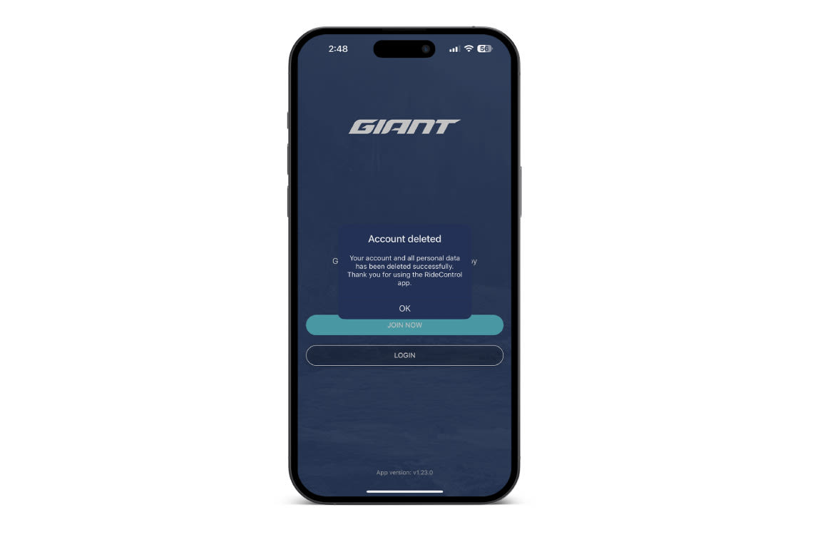 Delete RideControl App | Giant Bicycles Official site